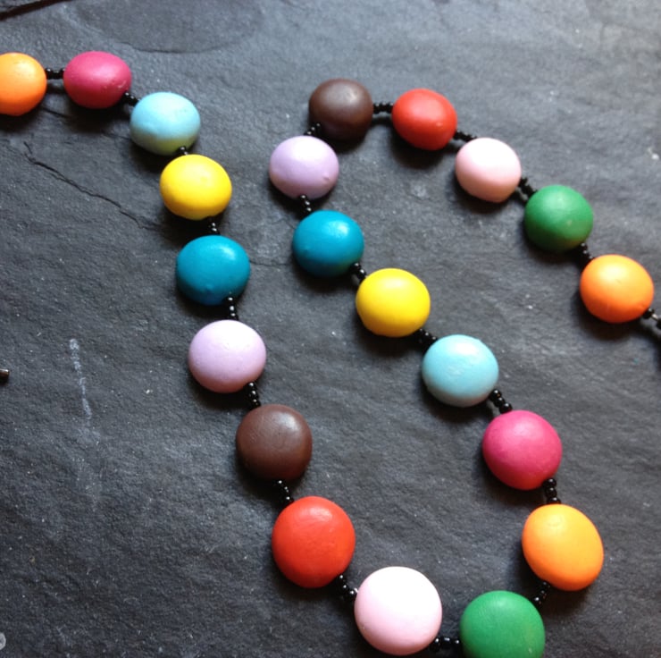 Smarties Beaded Polymer Clay Necklace 18 inch - Folksy
