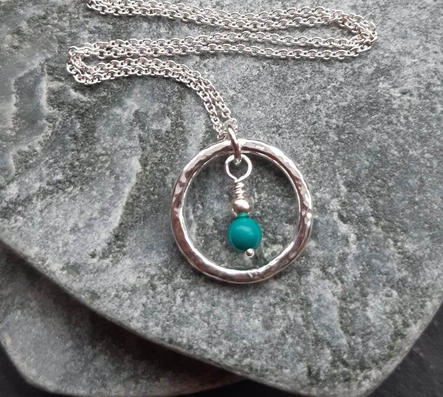 Sterling Silver Circle Pendant With Turquoise S... - Folksy