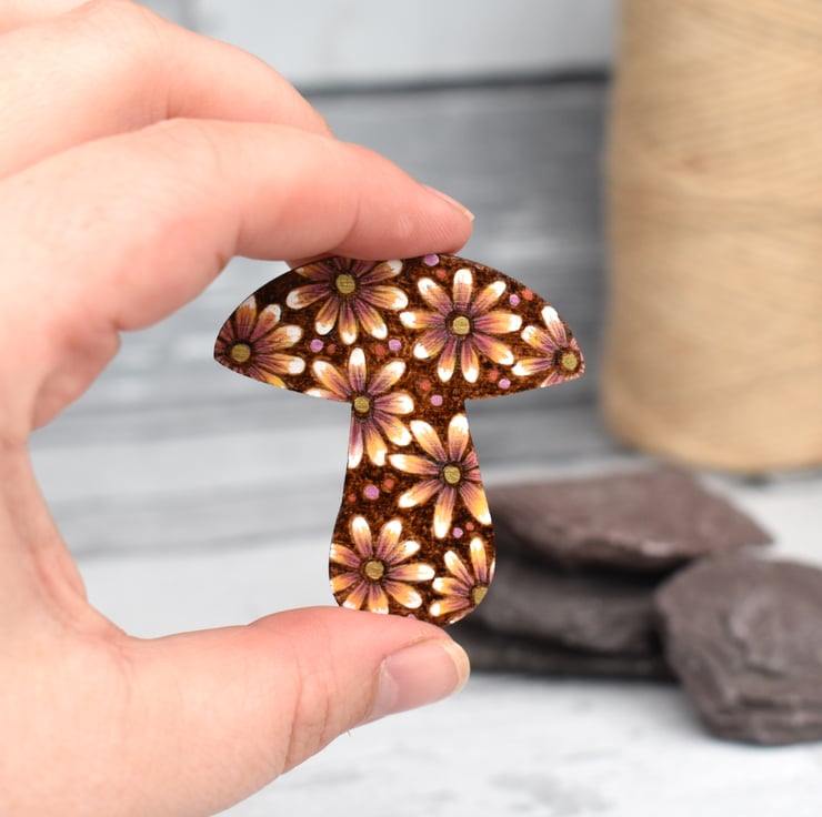 Pretty pastel flowers toadstool brooch hand bur... - Folksy