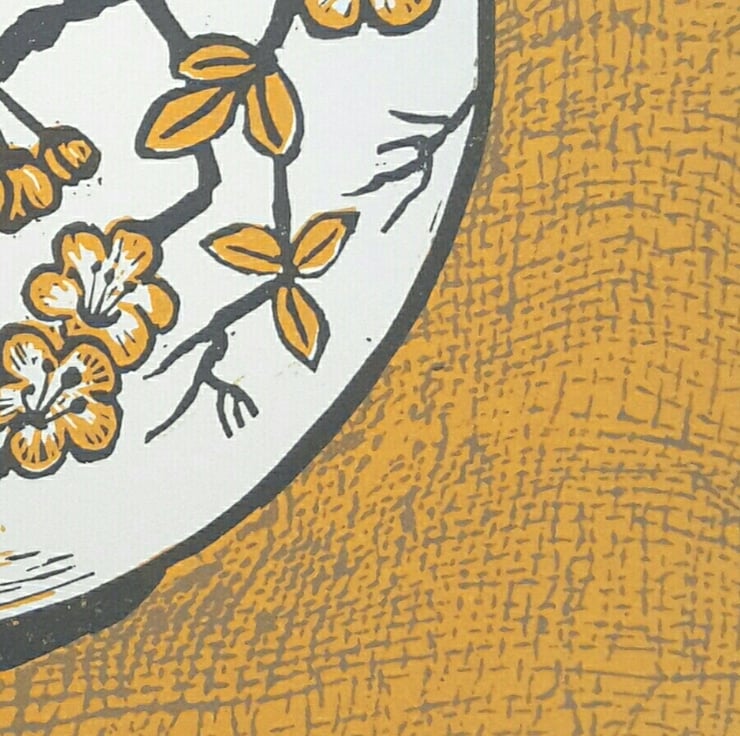 Linocut Yellow Teapot linoprint 'Teatime' kitc... - Folksy