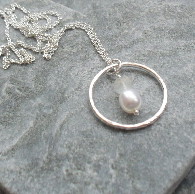 Sterling Silver Circle Pendant With Moonstone a... - Folksy