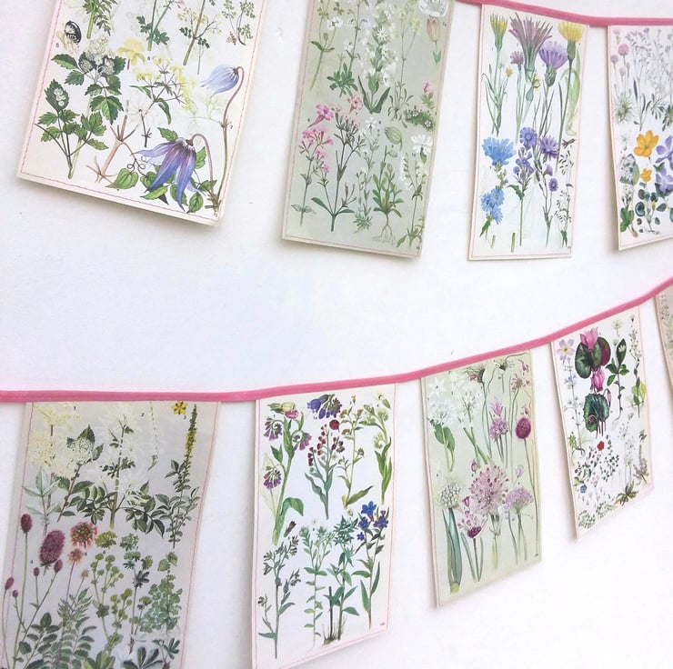 Vintage floral bunting - pink and green - Folksy