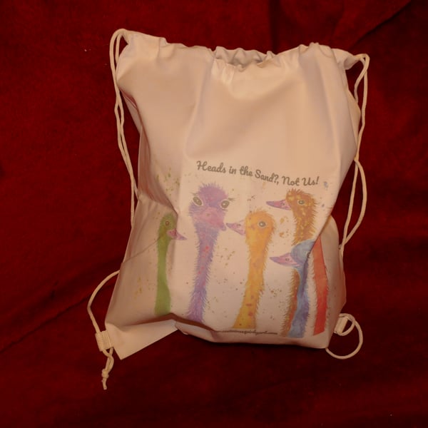 Colourful Ostriches Drawstring bag, 34cm x 40 ... - Folksy