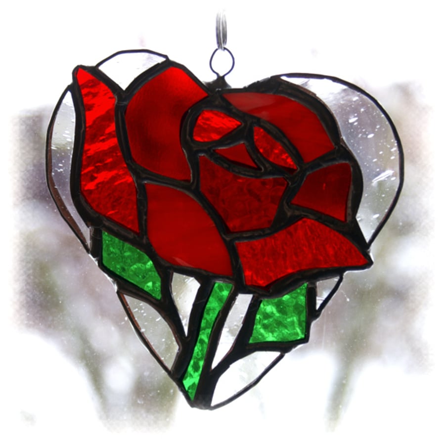 Red Rose Heart Suncatcher Stained Glass Mother'... - Folksy