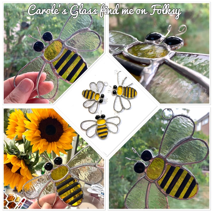 Stained Glass Bee Suncatcher Medium - Handmade... - Folksy