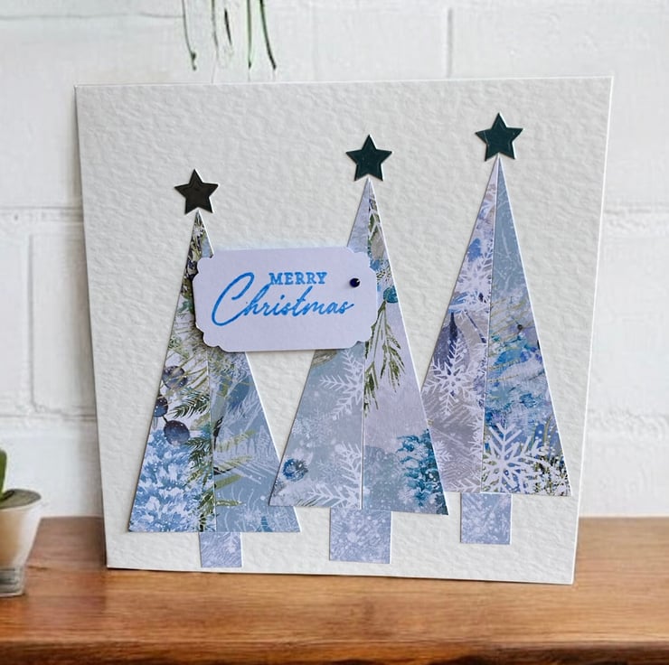 Set of 5 Contemporary Christmas Tree Cards. - Folksy