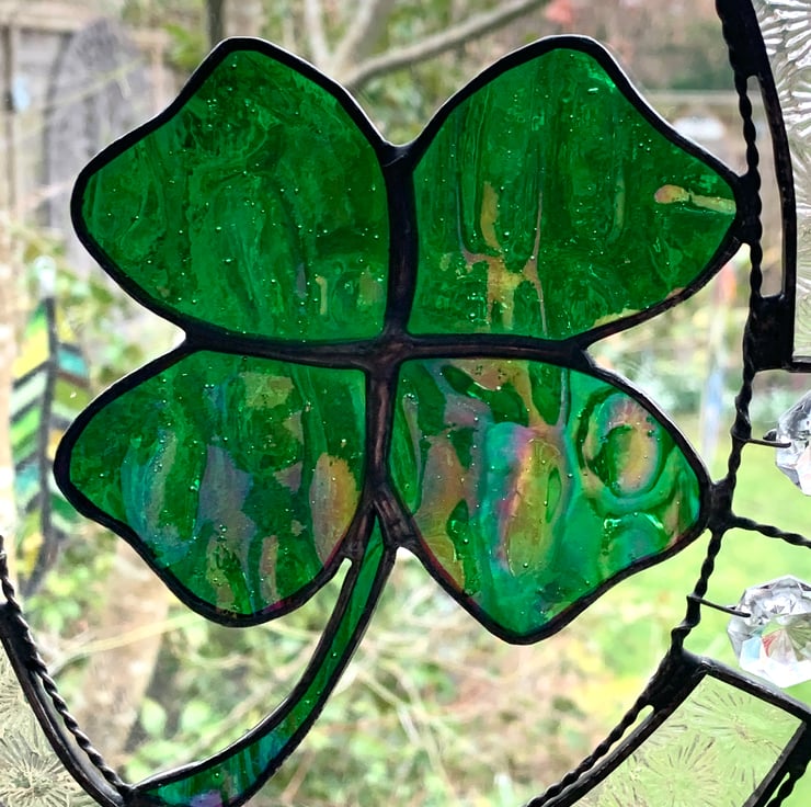 Stained Glass Lucky Horseshoe Four Leaf Clover ... - Folksy