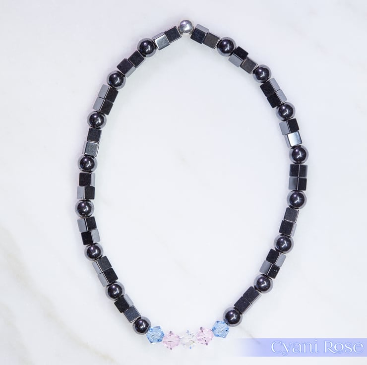 Bracelet transgender pride Hematite and Swarov... - Folksy