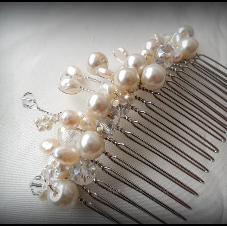Ivory Pearl and Crystal Hair comb - Folksy
