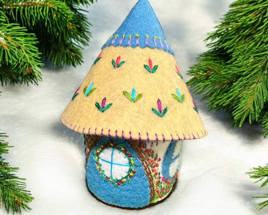 Fairy House - Embroidered Felt Cottage Home for... - Folksy