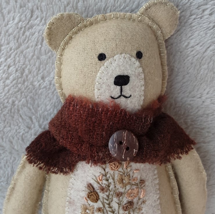 Sale, Hand Embroidered Soft Green Wool Teddy Be... - Folksy