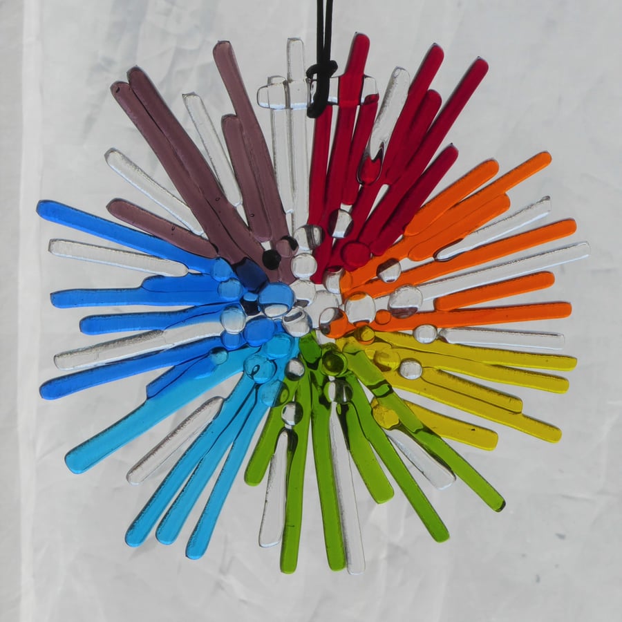 Rainbow glass circular decoration - Folksy