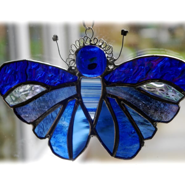 SOLD Blue Butterfly Suncatcher Stained Glass Ha... - Folksy