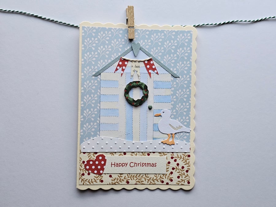 Beach Hut Large Seaside Christmas Card Size 7&q... - Folksy