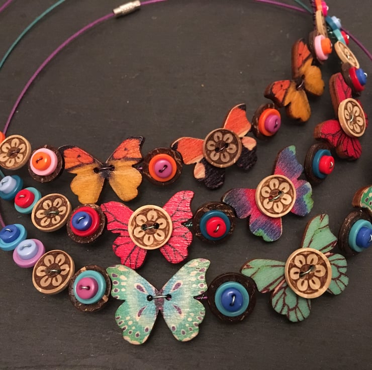 Butterfly button choker necklace - Folksy