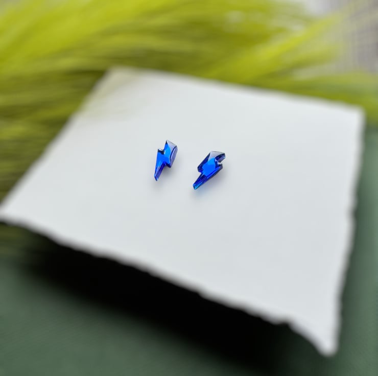 Blue Acrylic Micro Lightning Stud Earrings - Folksy