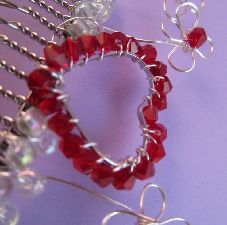 Red Heart Hair Comb with Flowers - Folksy