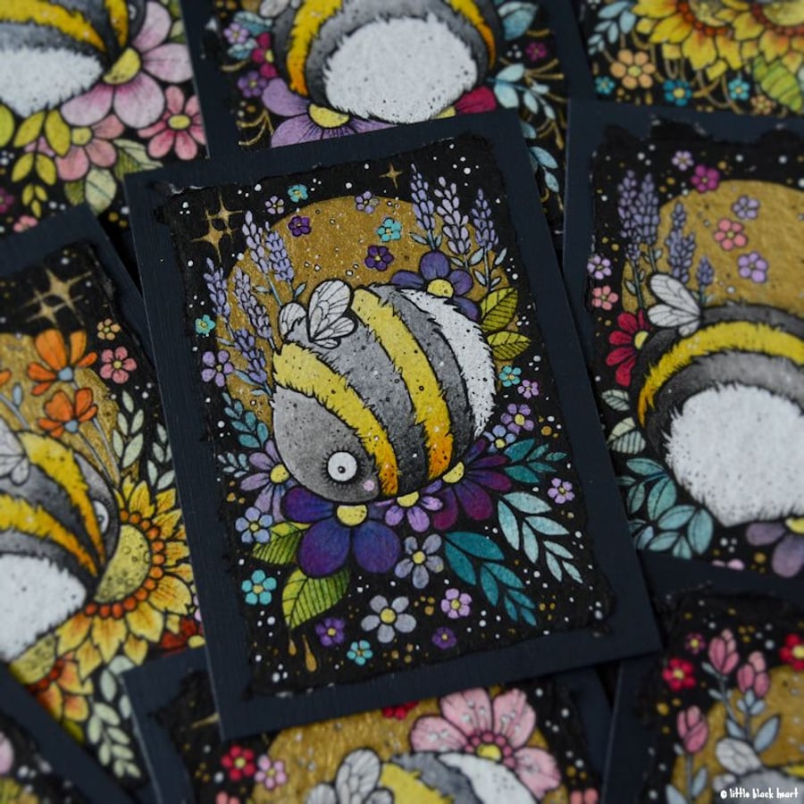 big fat bumblebee - original aceo illustration - Folksy
