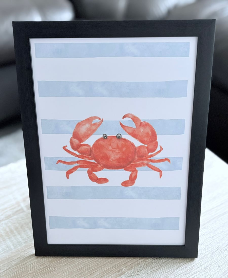 A4 Framed Nautical Crab Art Print - Folksy