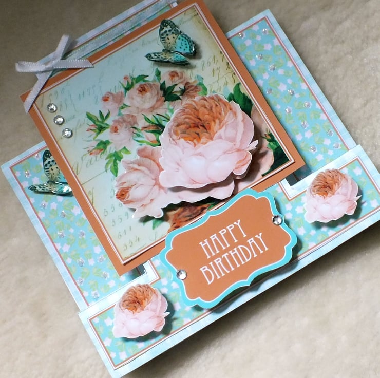 Dainty Handmade Roses Birthday Card - Folksy