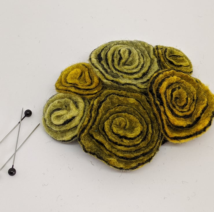 Large vintage inspired felted flowers brooch in... - Folksy