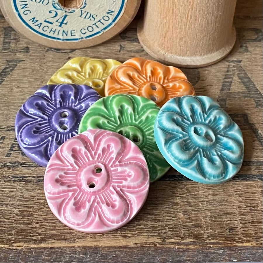 Set of six handmade ceramic buttons - Folksy