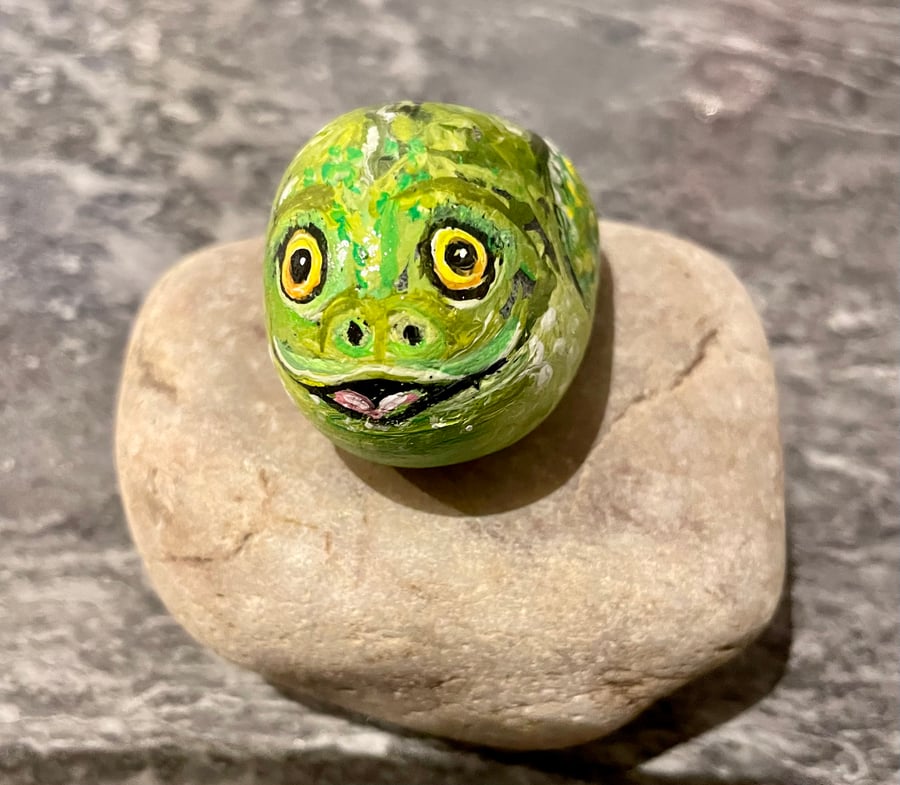 Frog hand painted pebble garden rock art - Folksy
