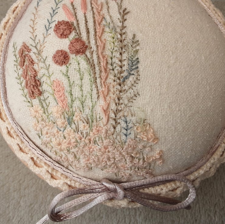 Hand embroidered pin cushion, hand sewn lqrge p... - Folksy