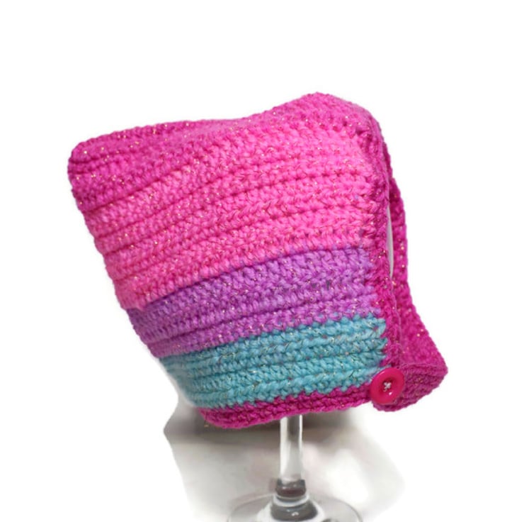Crochet Baby Bonnet with Glitter Thread for age... - Folksy