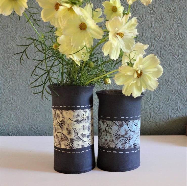 Handmade flower vase, bud vase, black ceramic, ... - Folksy