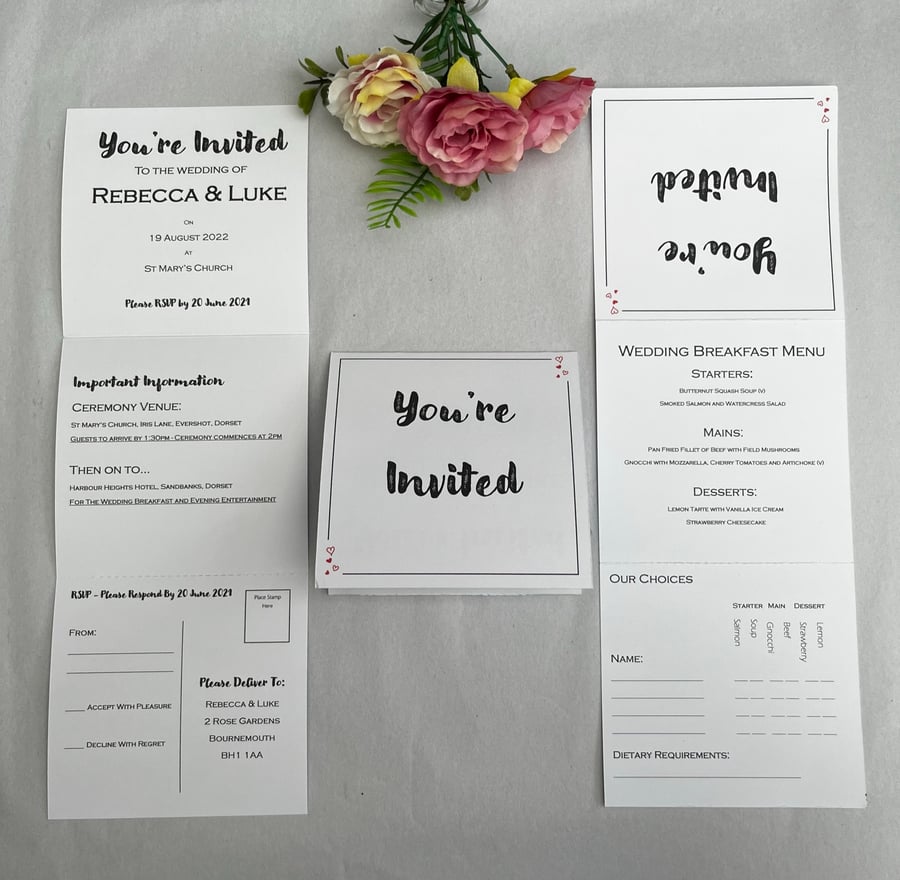 Tri-Fold Wedding Invitation with RSVP Folded We... - Folksy