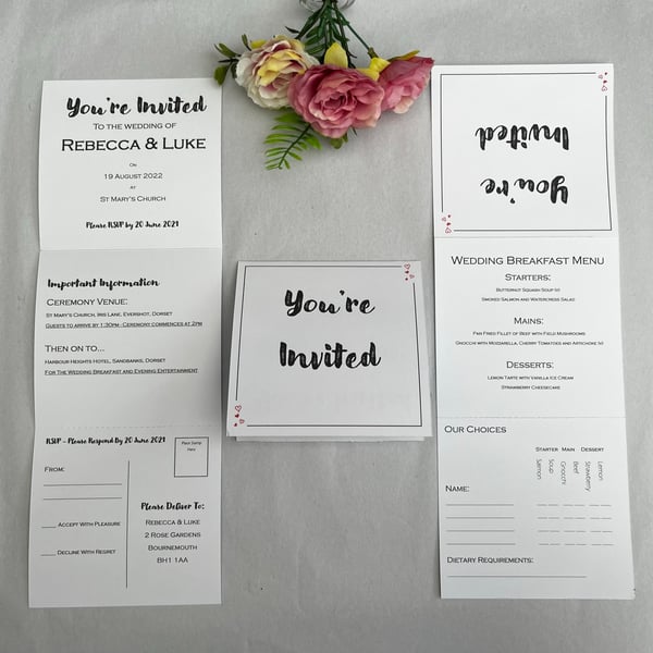 Tri-Fold Wedding Invitation with RSVP Folded We... - Folksy