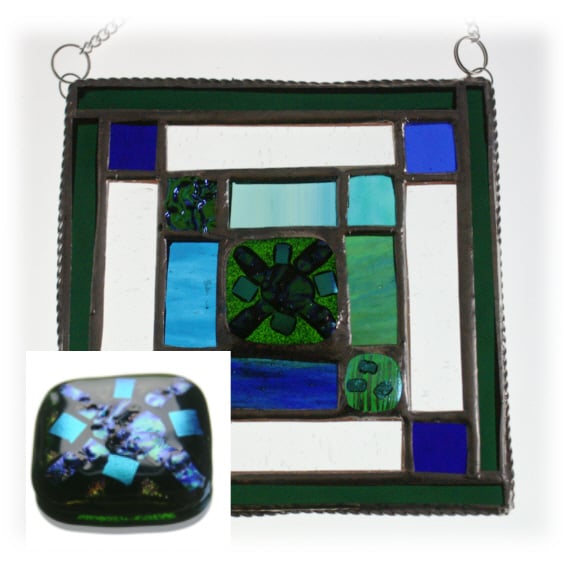 Classic Square Stained Glass Suncatcher Green H... - Folksy