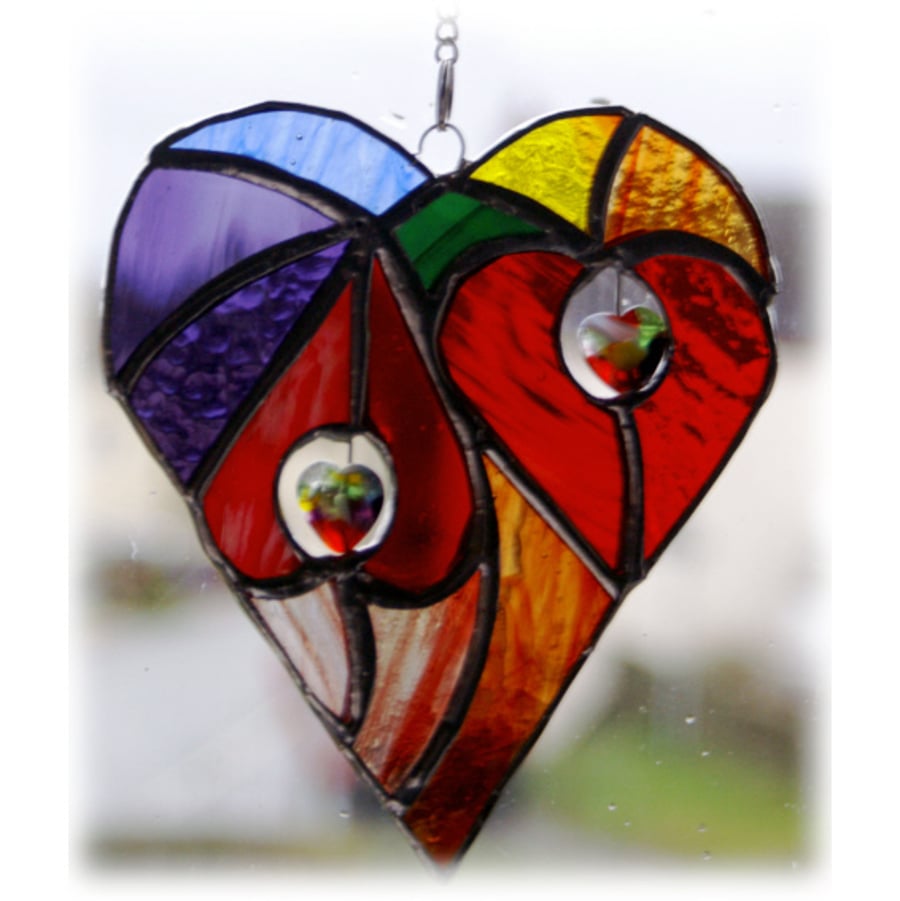 Heart of Hearts Suncatcher Rainbow Stained Glas... - Folksy