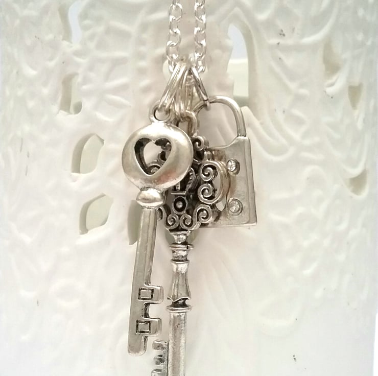 Silver Keys & Lock Necklace - Folksy