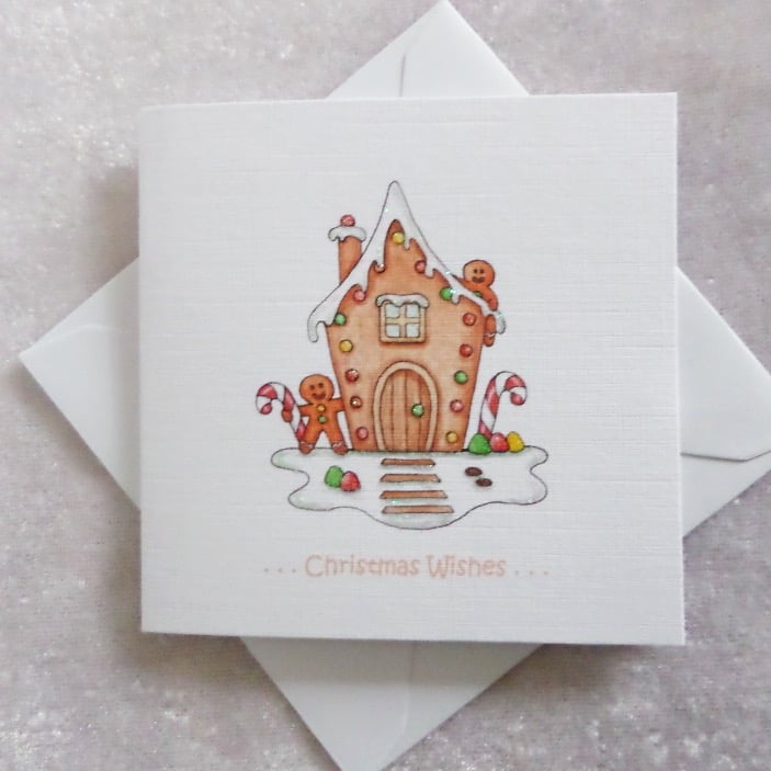 Mini Christmas Card - Gingerbread Men & House - Folksy