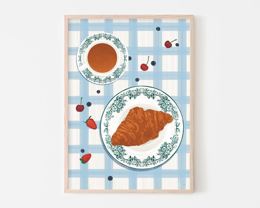 Croissant Art Print, French Food Poster, Pastry... - Folksy