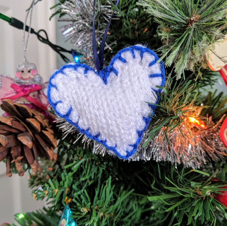 SALE Hand-knitted blue and white love heart - Folksy