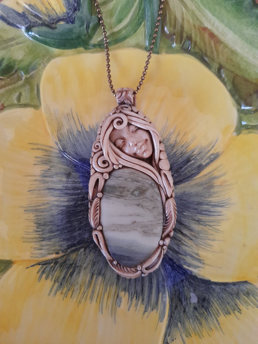 Larsonite and Polymer Clay Goddess Pendant - Folksy