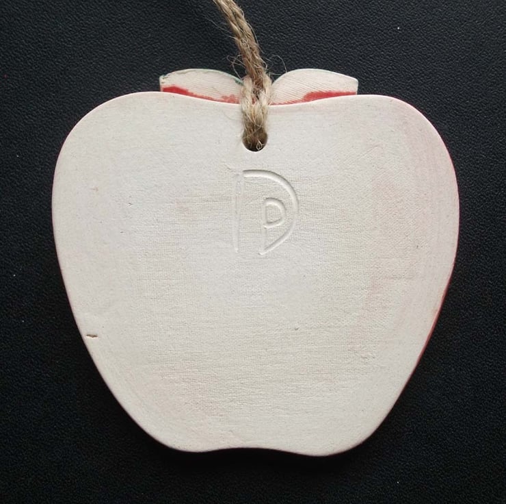 Ceramic Folk art style green apple decoration p... - Folksy