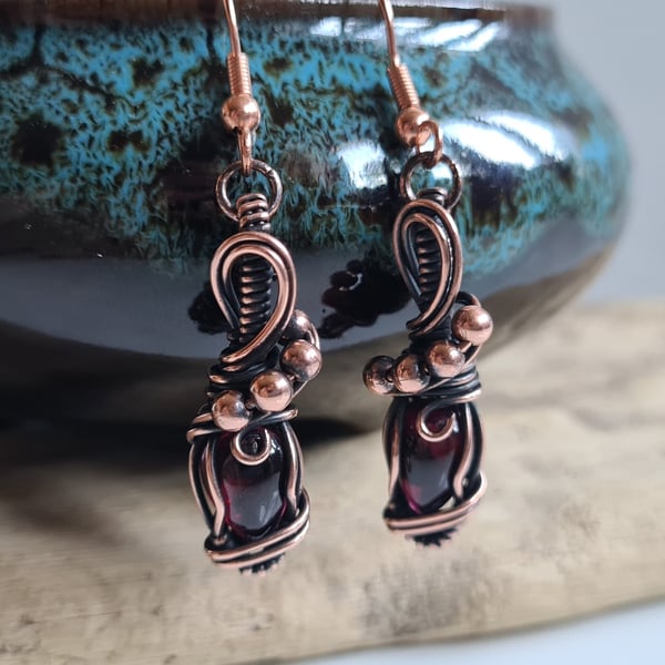 Handmade Natural Garnet & Copper Dangle Wir... - Folksy