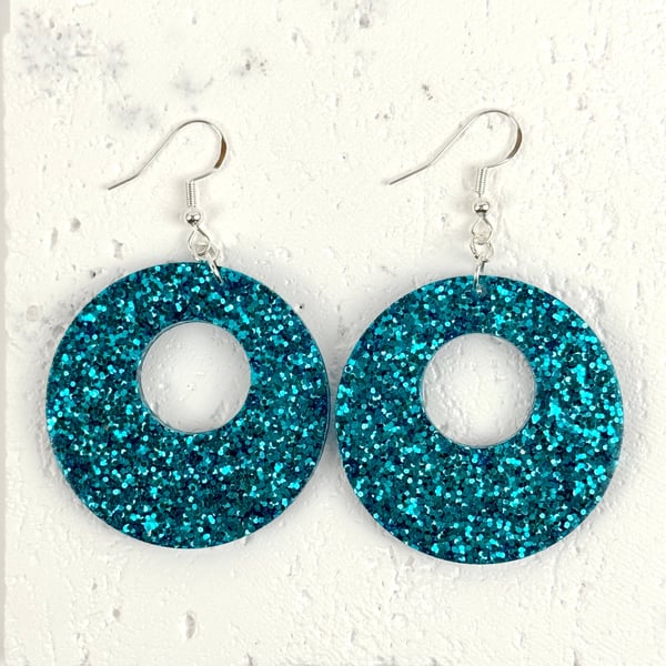 Elegant Handcrafted Sparkly Blue Hoops - Gift B... - Folksy