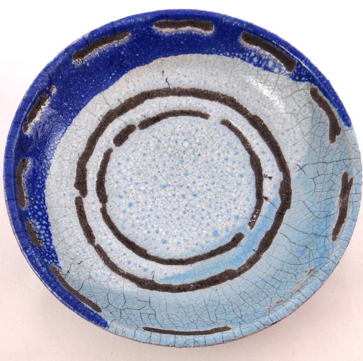 Blue raku dish - handmade pottery - Folksy