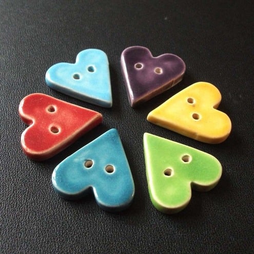 set of 6 rainbow coloured ceramic heart buttons - Folksy