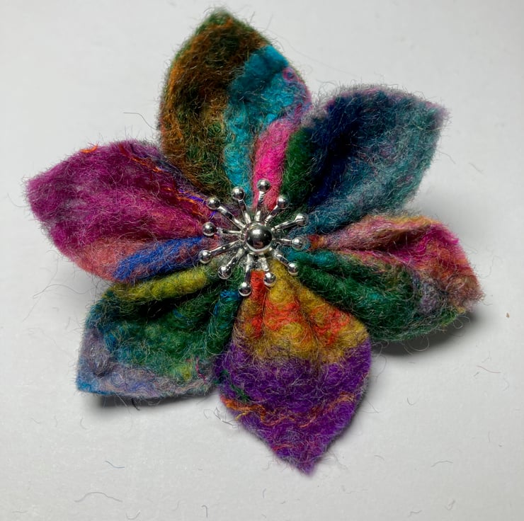 Flower brooch, multicoloured with pointed petal... - Folksy