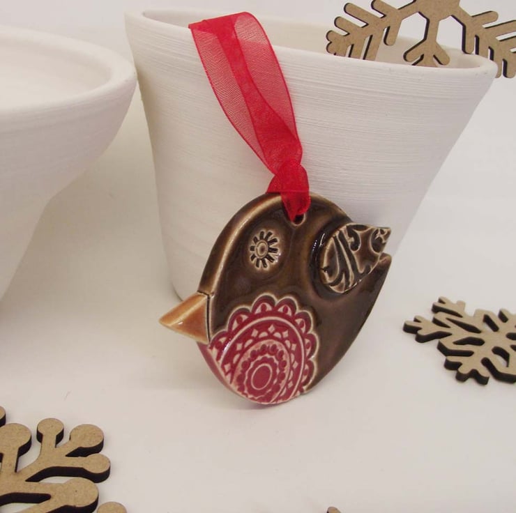Ceramic Christmas Robin decoration - Folksy