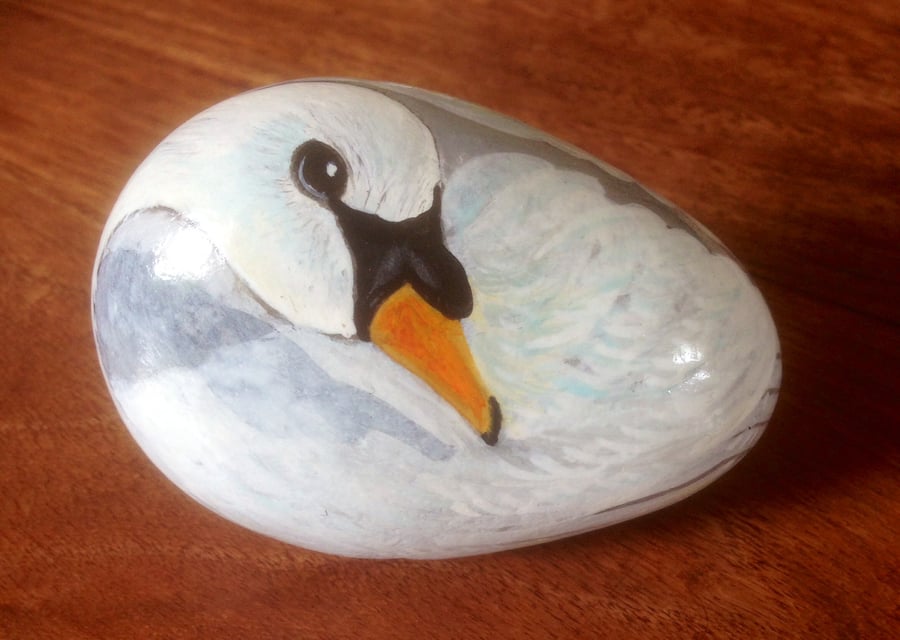 Hand painted rock swan - Folksy