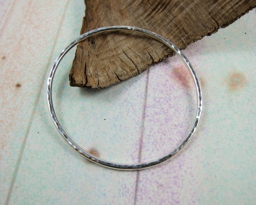 Sterling Silver Oval Hammered Bangle - Folksy