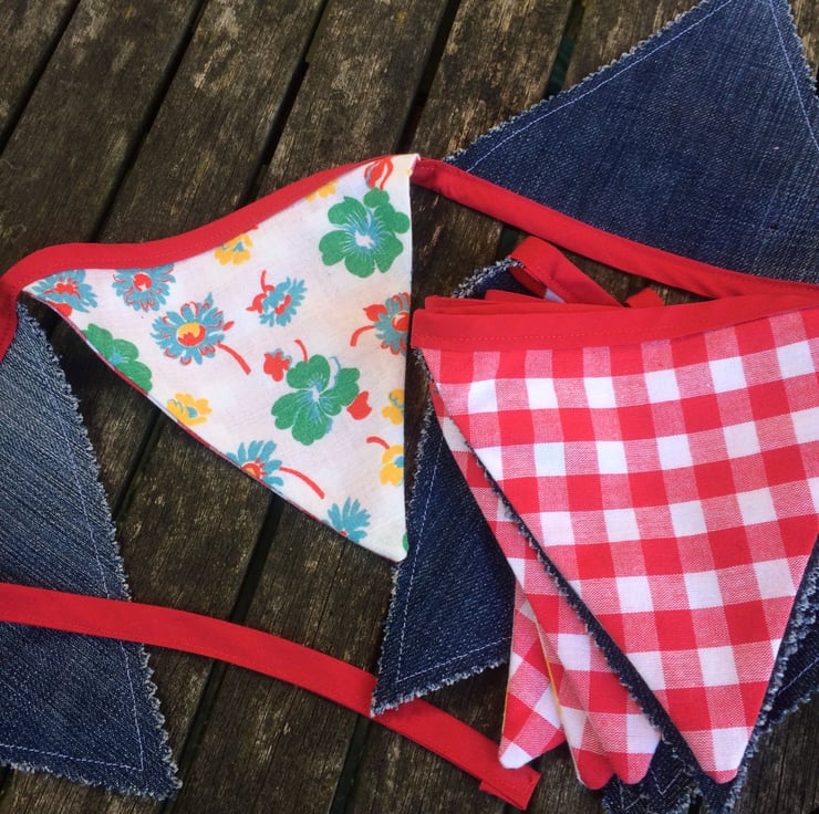 Vintage fabric bunting - Folksy