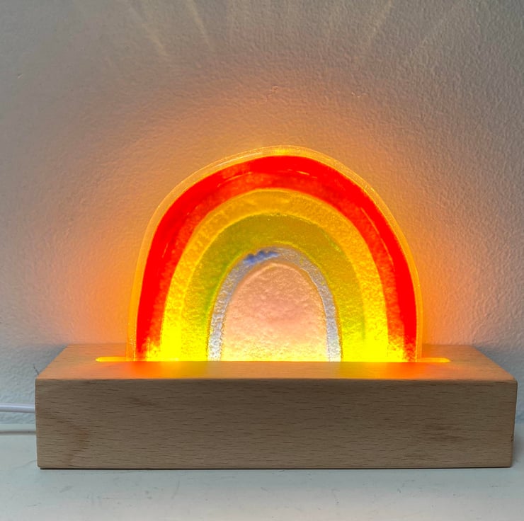 Fused Glass Rainbow LED Light in freestanding w... - Folksy